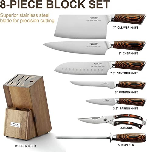 Aroma House 8-Piece Chef Cleaver Knife Set with Block,Professional Kitchen Knife Set, High Carbon German Stainless Steel Kitchen Knife with Ergonomic Handle for Home,Kitchen & Restaurant.