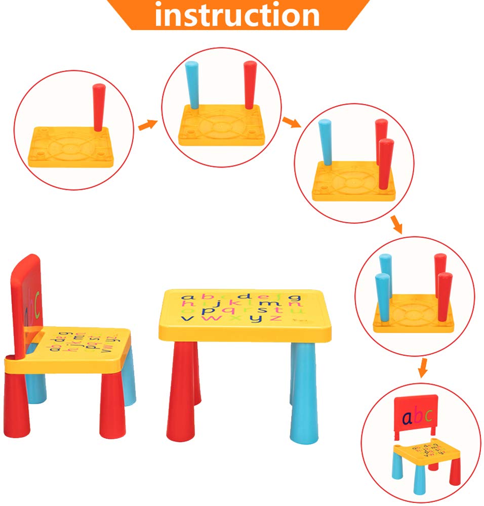 Plastic Children Desk Table and Chair, One Table and One Chair, Reduced Version Mushroom Leg, (16 x 14 x 12) inches
