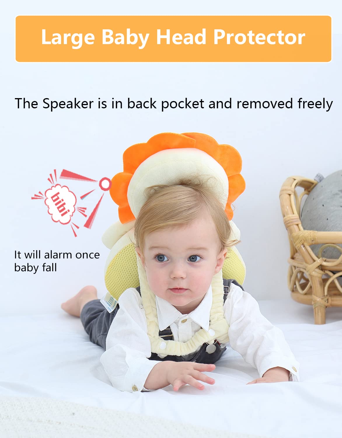 Head Safety Protector Pad for Baby Toddler Walker,Infant Talking Head Protection Backpack Cushion (Yellow Lion)