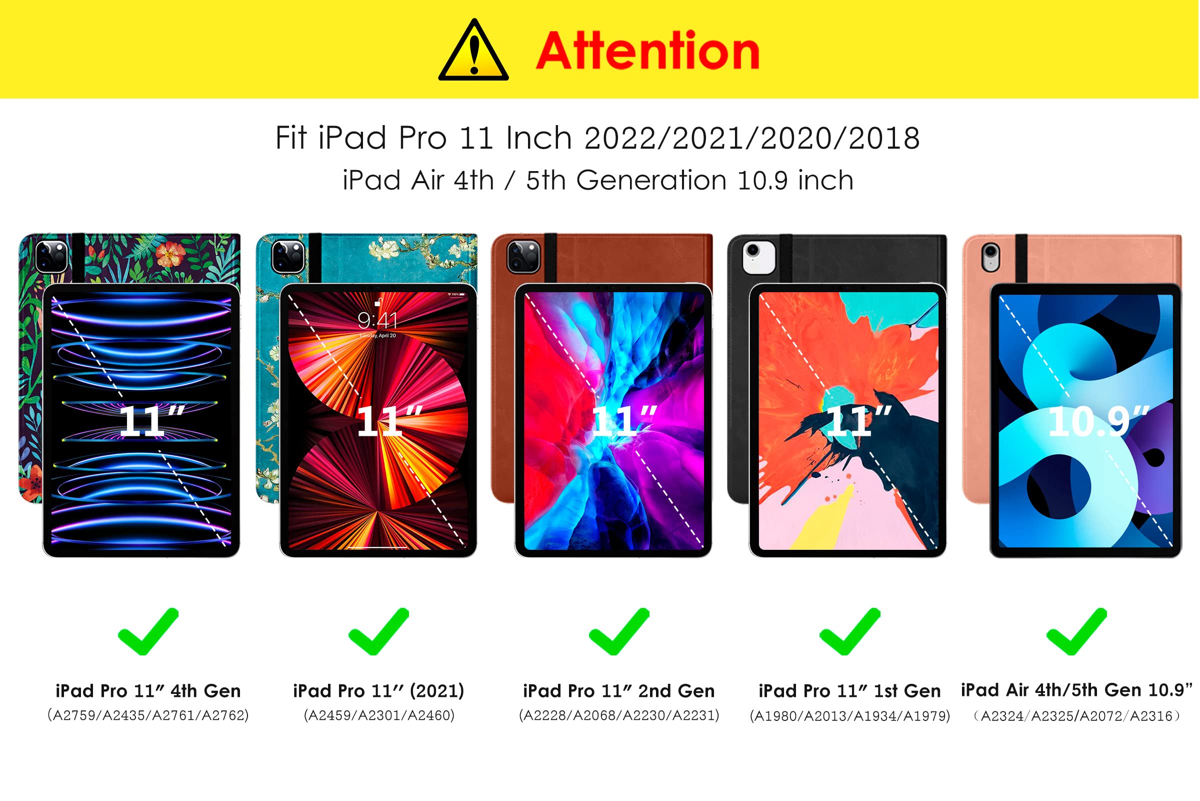 DTTO Case for iPad Pro 11 Inch 4th / 3rd / 2nd / 1st Generation 2022/2021/2020/2018,Premium PU Leather Folio Stand Cover with Hand Strap, Auto Wake/Sleep,Multiple Viewing Angles, Brown
