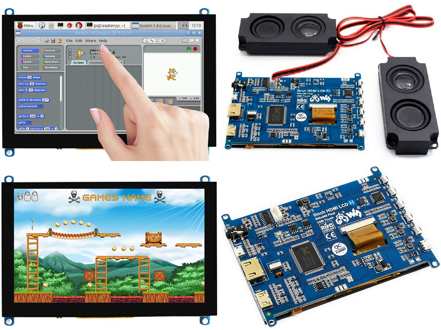 5inch HDMI LCD (H) Capacitive Touch Screen 800x480, Supports Raspberry Pi Jetson Nano BB Black Banana Pi PC Windows 10 Raspbian Ubuntu Kali WIN10 IoT Retropie HDMI/VGA Display Port