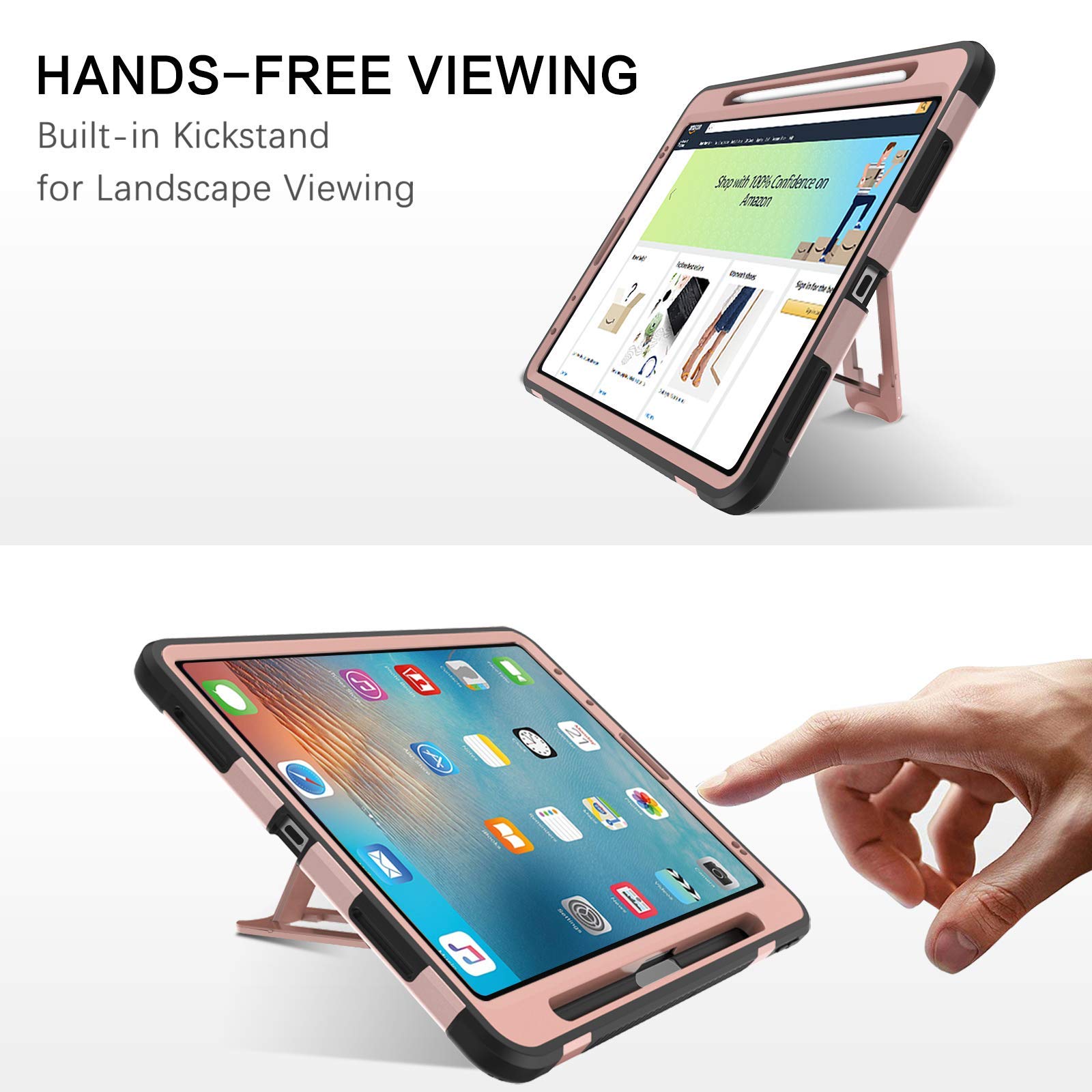 BENTOBEN iPad Air 5th Generation Case, iPad Air 4th Generation Case, Glitter Sparkly 3 Layers Shockproof Kickstand with Pencil Holder Protective Tablet Cover for iPad Air 2022/2020 10.9", Rose Gold