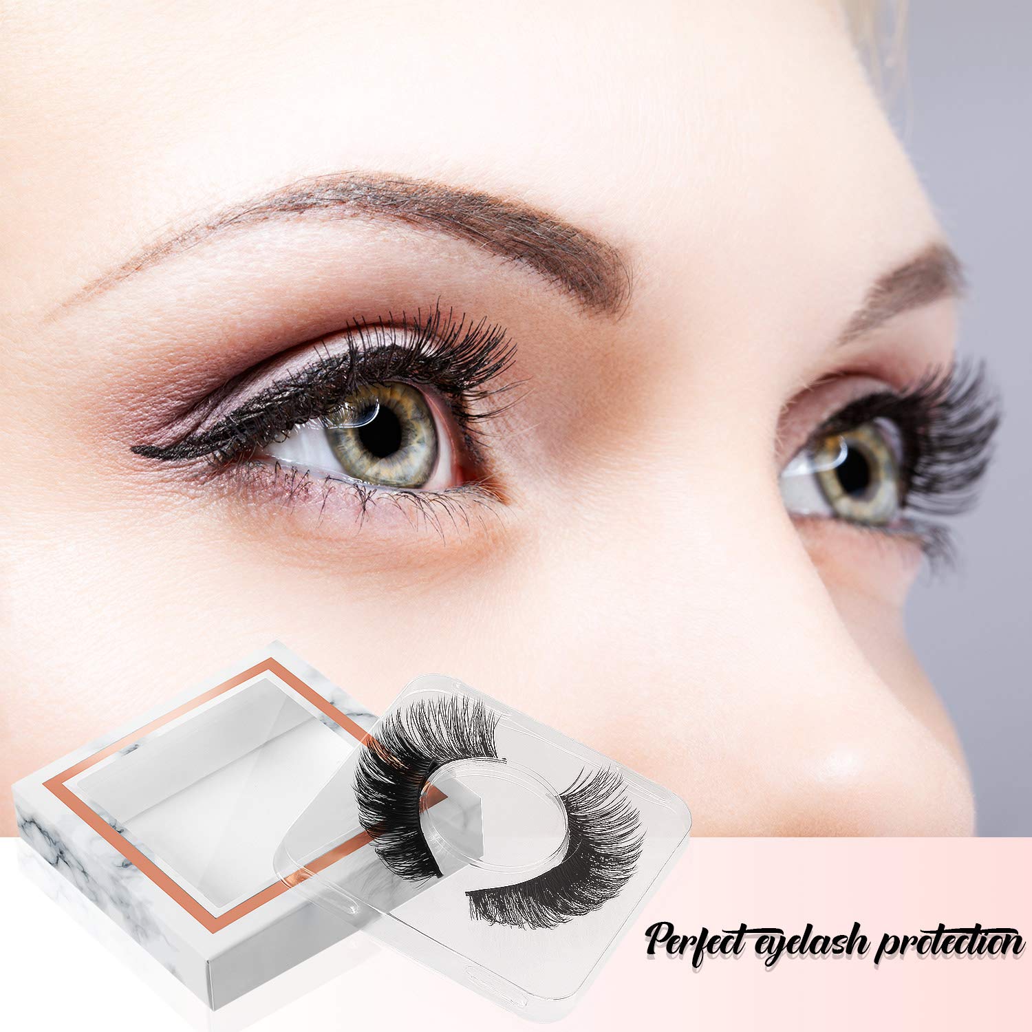 100 Piece Empty Eyelash Packaging Box Paper Lashes Boxes Packaging, 50 Piece Empty Eyelash Boxes Lash Box, 50 Piece Empty Eyelash Boxes Tray False Eyelashes Storage Packing Box Lid Tray (Marble)