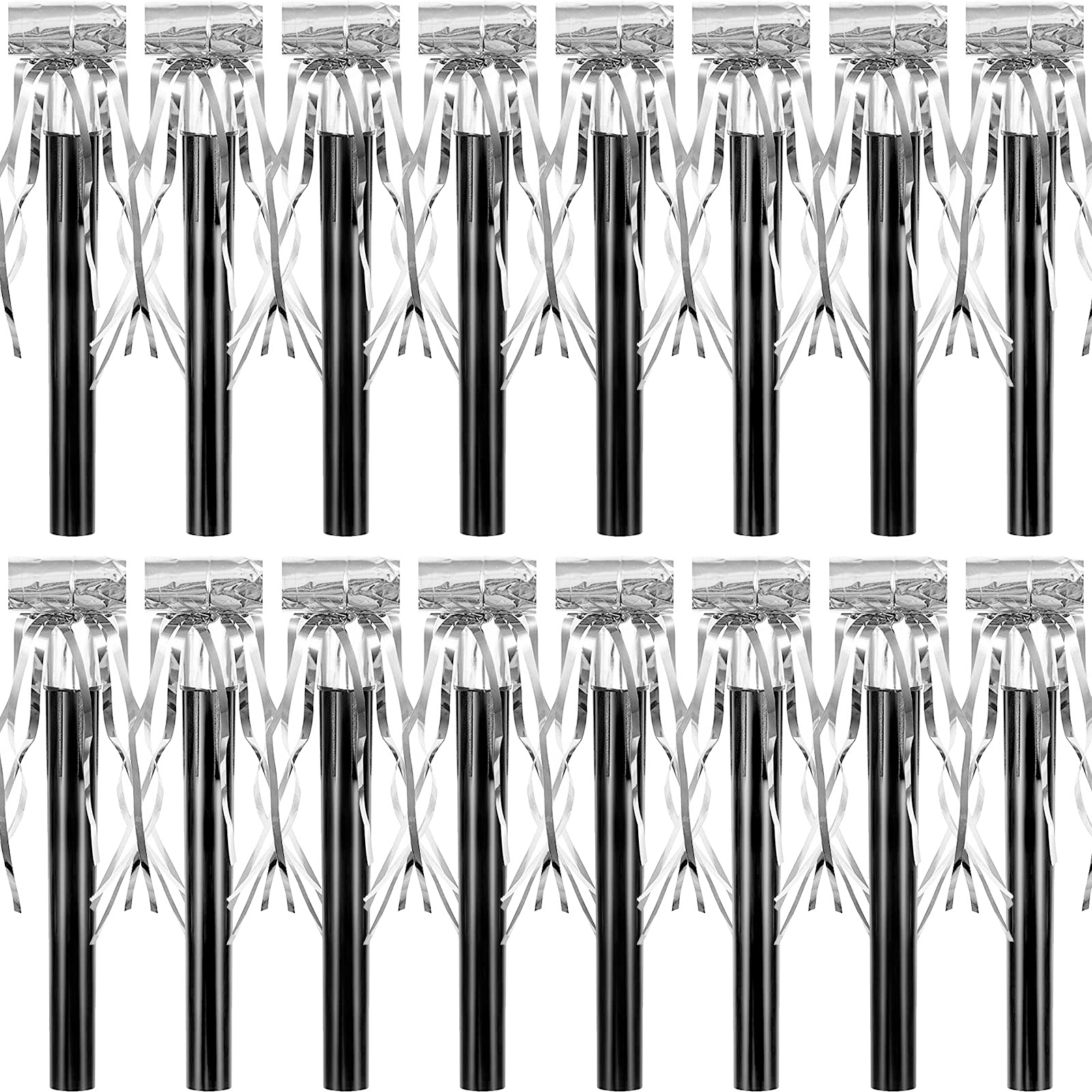 18 Pieces Silver Party Squawkers Silver Party Blower Metallic Noisemakers Graduation Blowouts Whistles Fringed Noise Maker Gold Musical Blowout for New Year Party Birthday Baby Shower Graduation Party