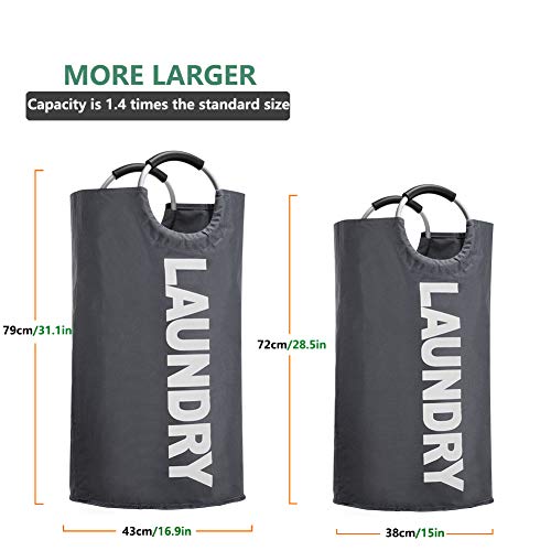 IHOMAGIC Extra Large Laundry Hamper 120L - Collapsible Laundry Bag with Comfortable Handle - Folding Laundry Basket Dirty Clothes Storage Bin for Bathroom, Bedroom (XL, Dark Grey)