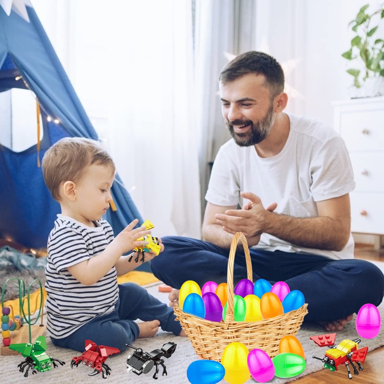 12 Pack 3" Large Easter Eggs Filled Stem Building Toys Easter Basket Stuffers 6 in 1 Transform Animal Building Blocks Easter Party Favors Gifts for Kids Toddlers Boys Girls Teens Easter Eggs Hunt