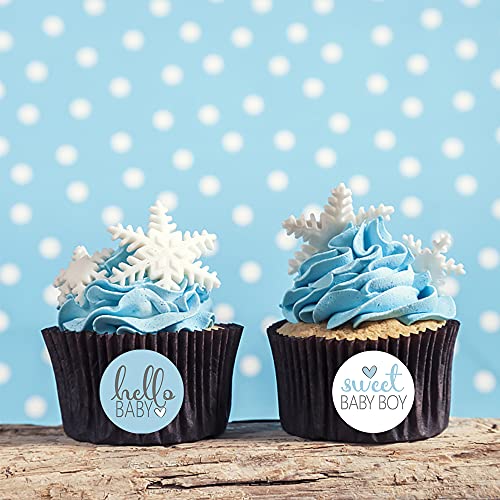 270 PCS Blue Baby Shower Stickers, 6 Design Self Adhesive Circle Label Stickers, Baby Shower Envelope Seals Candy Stickers,Baby Shower Party Chocolate Stickers,Candy Stickers.(015)