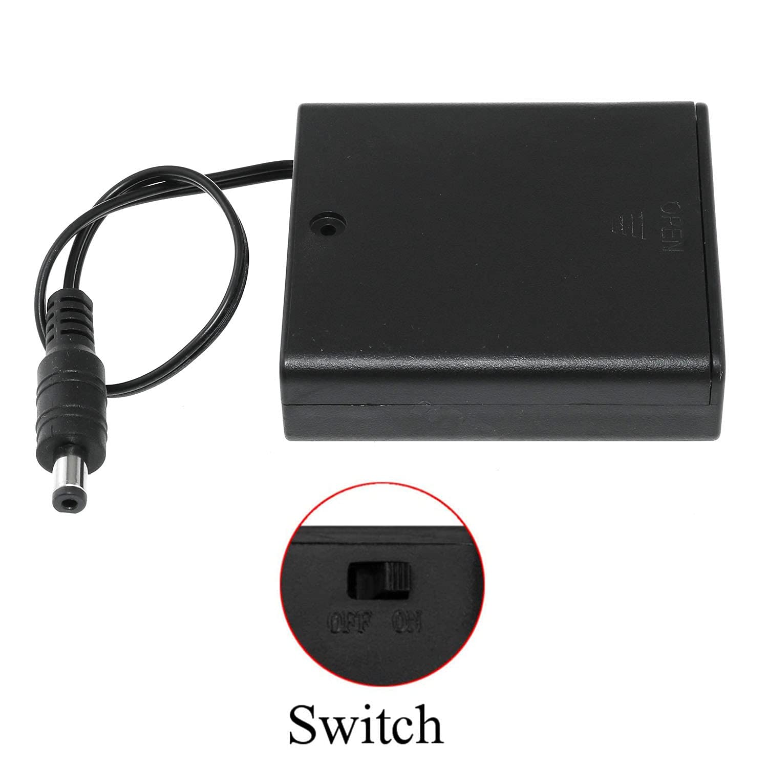 DGZZI DC 5.5x2.1mm Male Connector 4 AA Battery Case Box Holder with ON-Off Switch