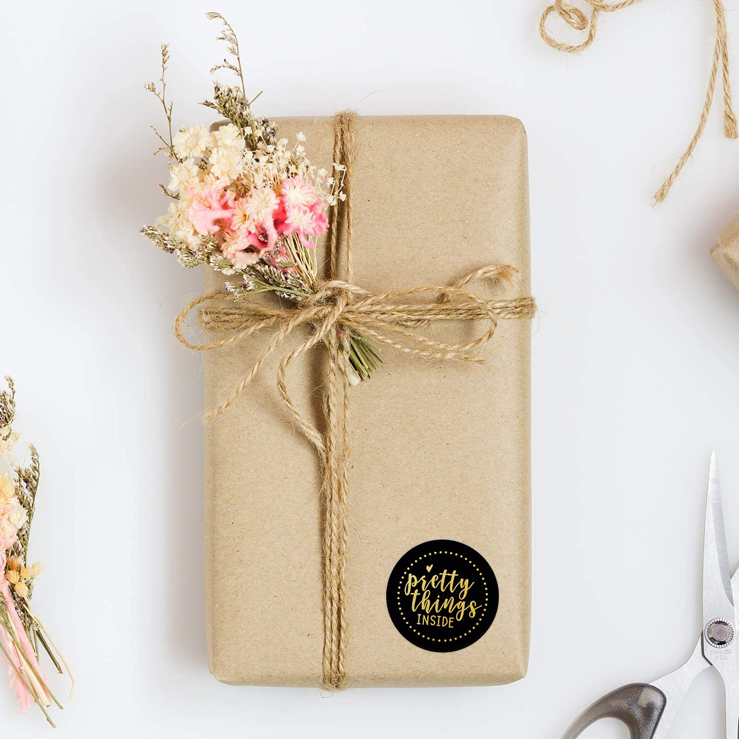 Black and Gold Foil Pretty Things Inside Stickers / 500 Sticker Roll / 1.5" Round Label/Small Business Online Retailer Labels