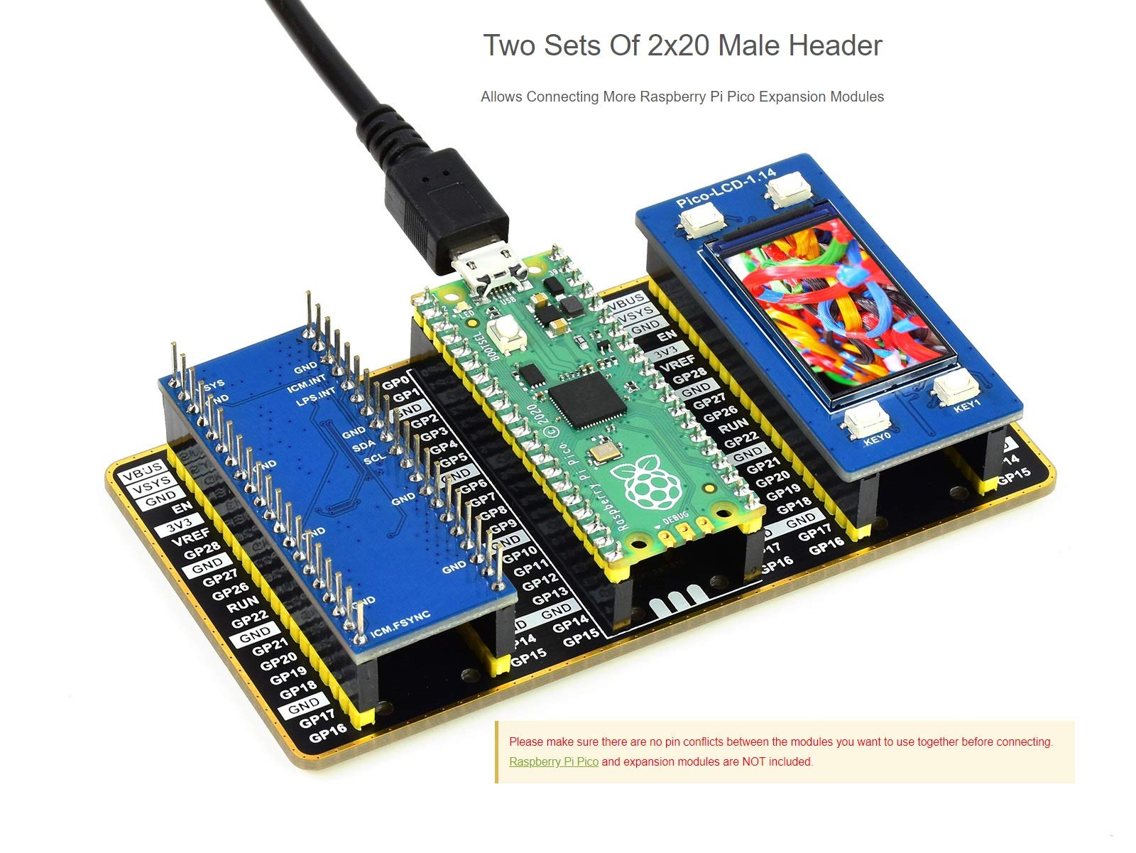 Dual GPIO Expander for Raspberry Pi Pico Microcontroller Board Two Sets of Standard Raspberry Pi Pico GPIO 2x20 Male Headers for Connecting More Expansion Modules