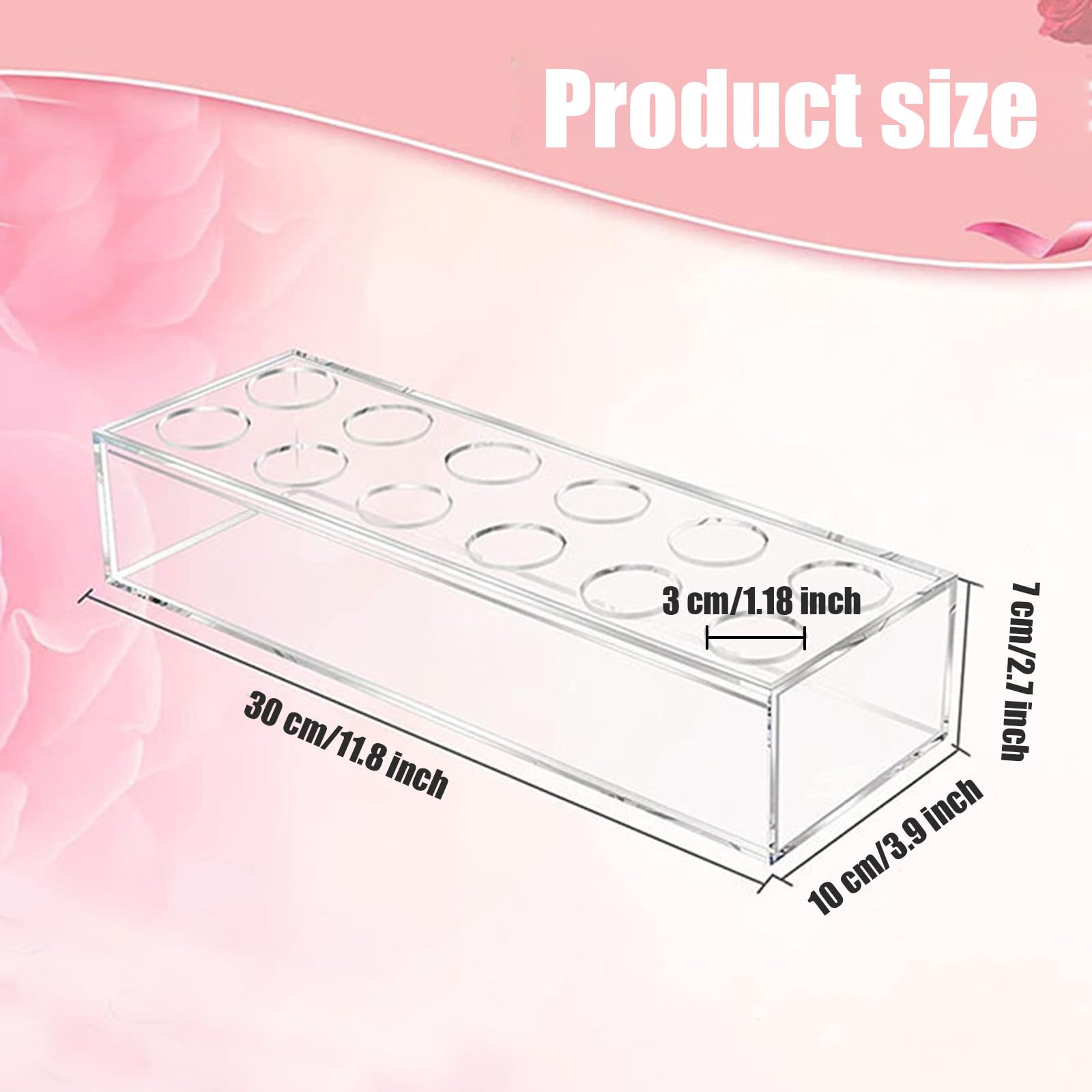 1 Pack Clear Acrylic Flower Vase Rectangular Floral Centerpiece for Dining Table, Home, Weddings Decor, 11.8 Inches Long Acrylic Vase with 12 Holes for Flowers