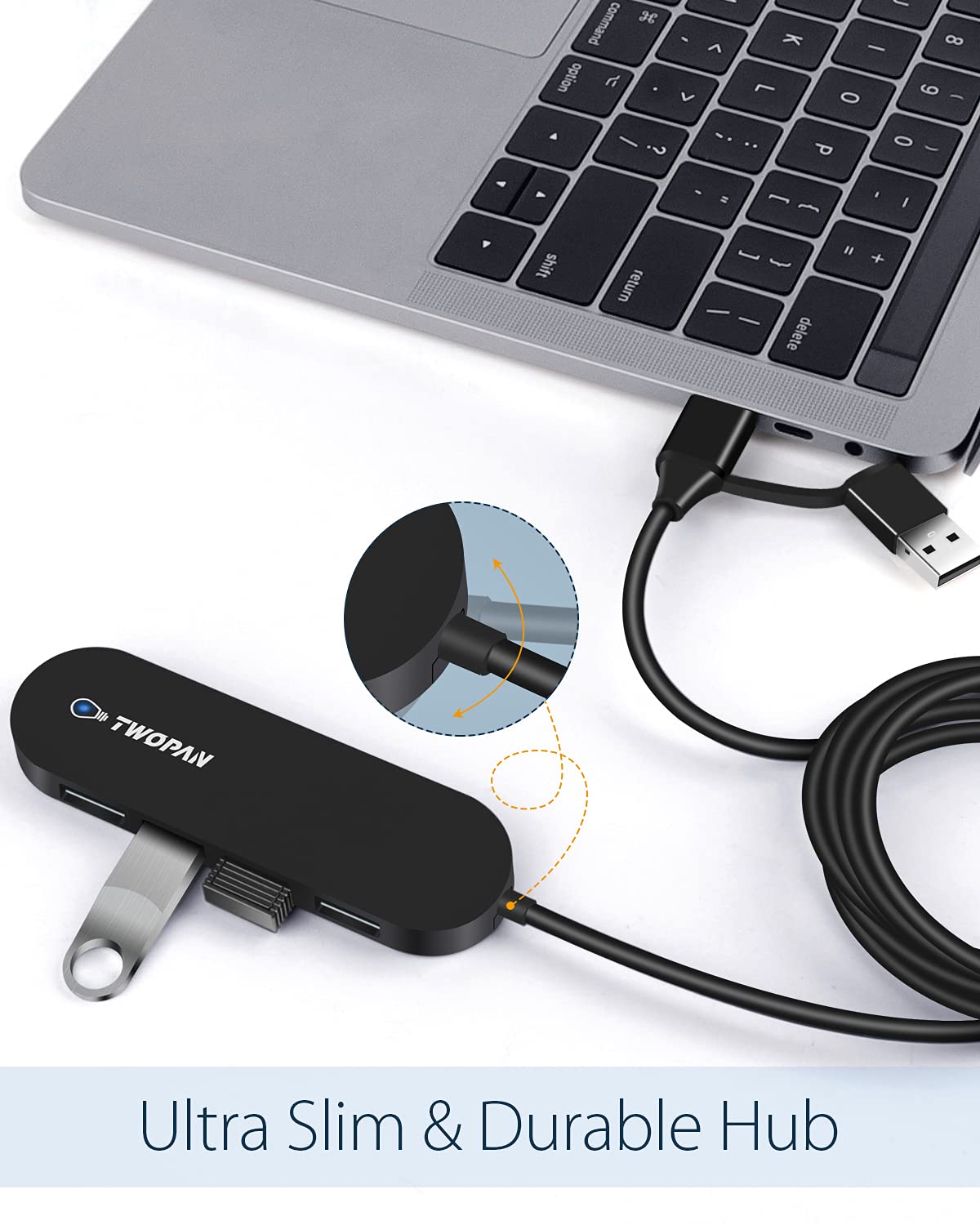 TWOPAN 4 Port USB C Hub with 4 ft Extended Cable, Ultra Slim USB 3.0 Hub for Laptop, High Speed USB Port Splitter for iMac, MacBook Pro/Air, Surface Pro, XPS, Desktop, Flash Drive, Mobile HDD, Printer