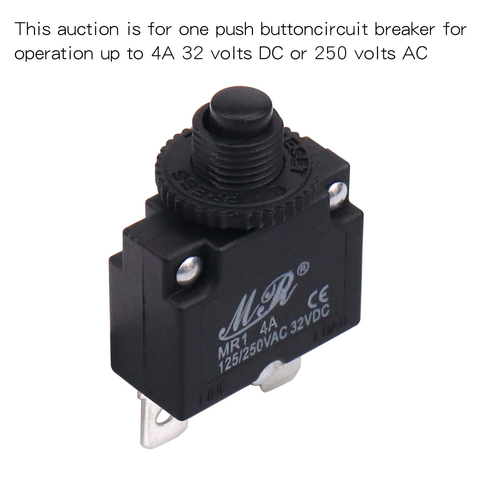 RKURCK 125/250V AC 32V DC Push Button Circuit Breaker 4 Amps, Thermal Overload Protector Switch, Manual Reset Thermal Circuit Breaker 4A