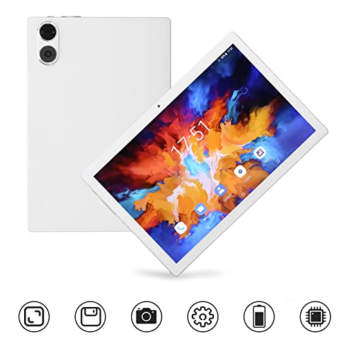 10.1 Inch Tablet US Plug 100-240V 2.4G 5G WiFi 4G LTE Phone Tablet 512GB Expandable 8GB RAM 128GB ROM for Office for Work (White)
