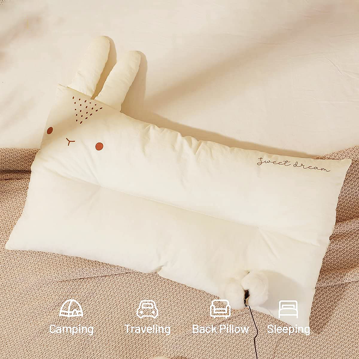 Choc chick Toddler Pillow,20X12inches Machine Washable 100% Cotton Pillowcase Soft Hypoallergenic Kids Pillows,Child Cute Animal Perfect Toddler Pillows for Sleeping 2 Years Old (Rabbit)