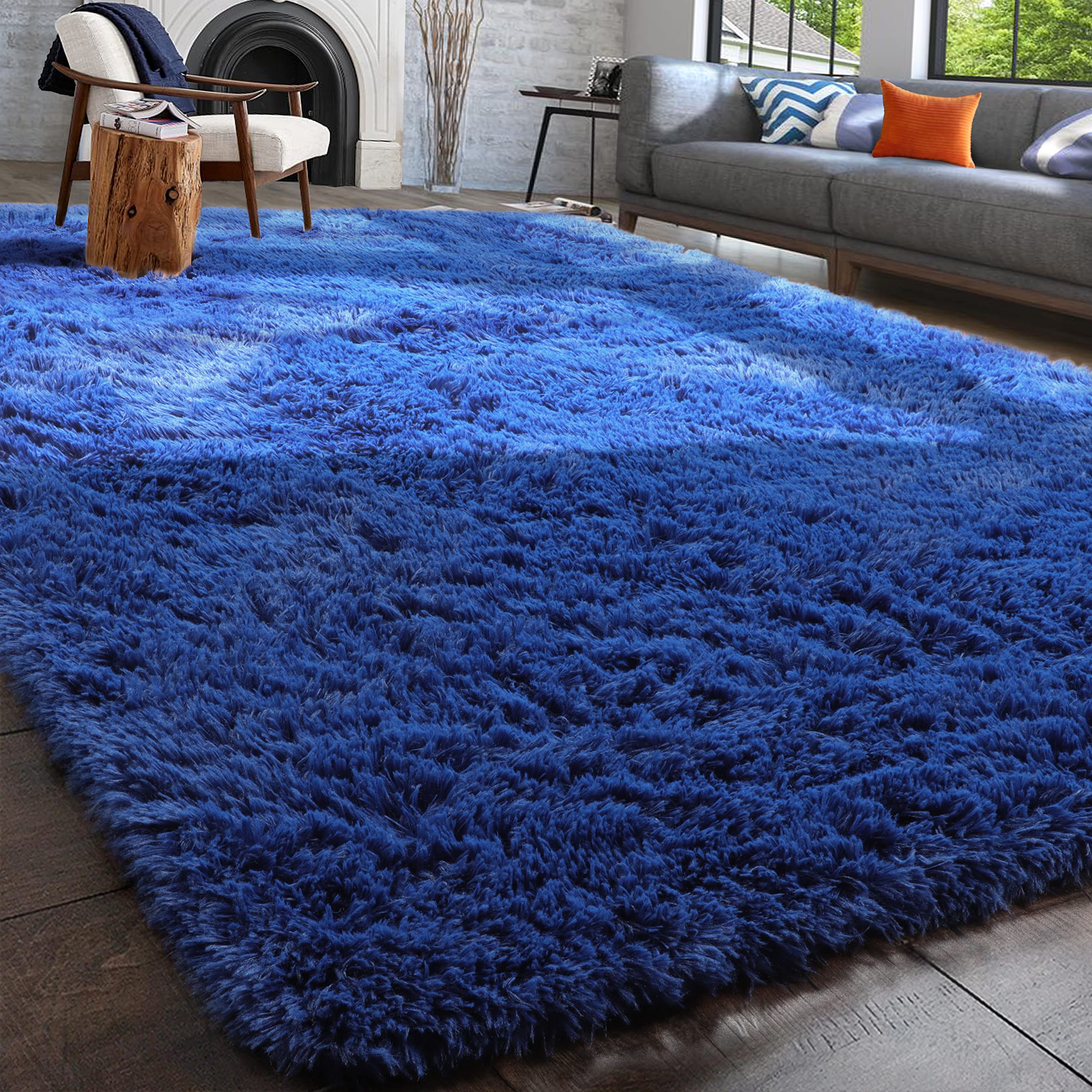PAGISOFE Fluffy Shaggy Area Rug, 5x8, Plush Shag Rugs for Living Room Bedroom, Shaggy Furry Rugs for Girls Boy Baby, Soft Rugs for Nursery Kids Room, Fuzzy Toddler Room Rug, Light Navy