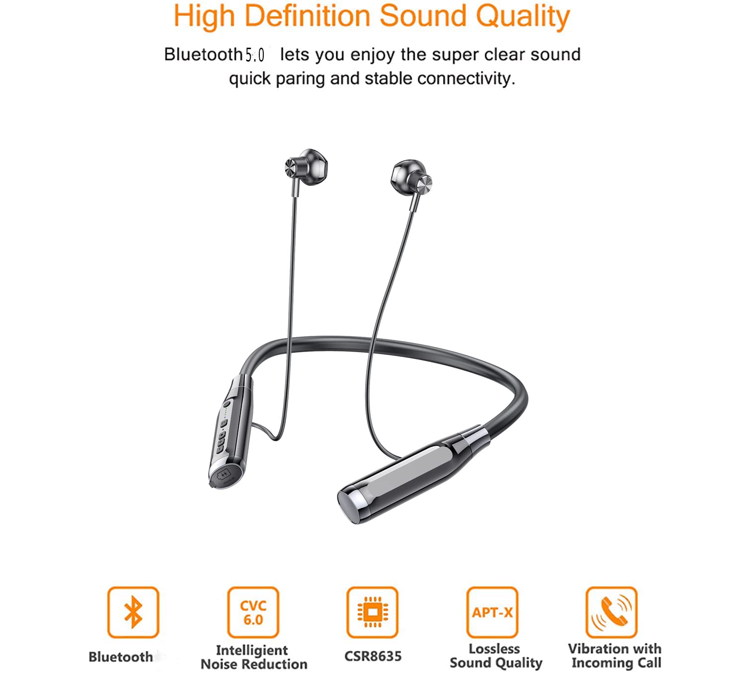 Bluetooth Headphones Neckband Wireless HeadsetTF card can be insertedwith MP3function100 Hours Long Battery Life Built-in Noise Cancelling Microphone Semi-in-Ear Earbuds foRunningDrivingWorking