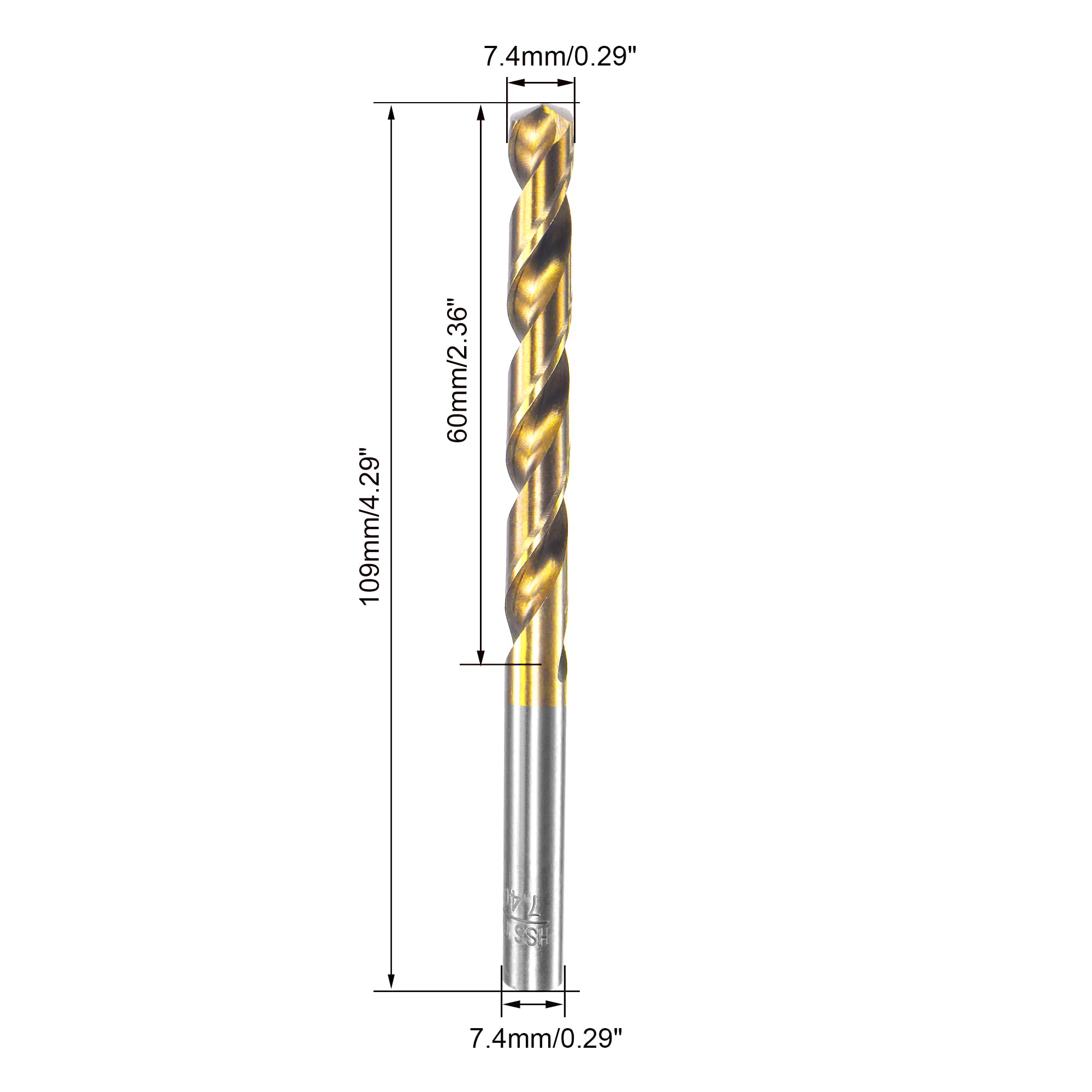 uxcell High Speed Steel Straight Shank Twist Drill Bit Fully Ground Titanium Coated 7.4mm Drilling Dia