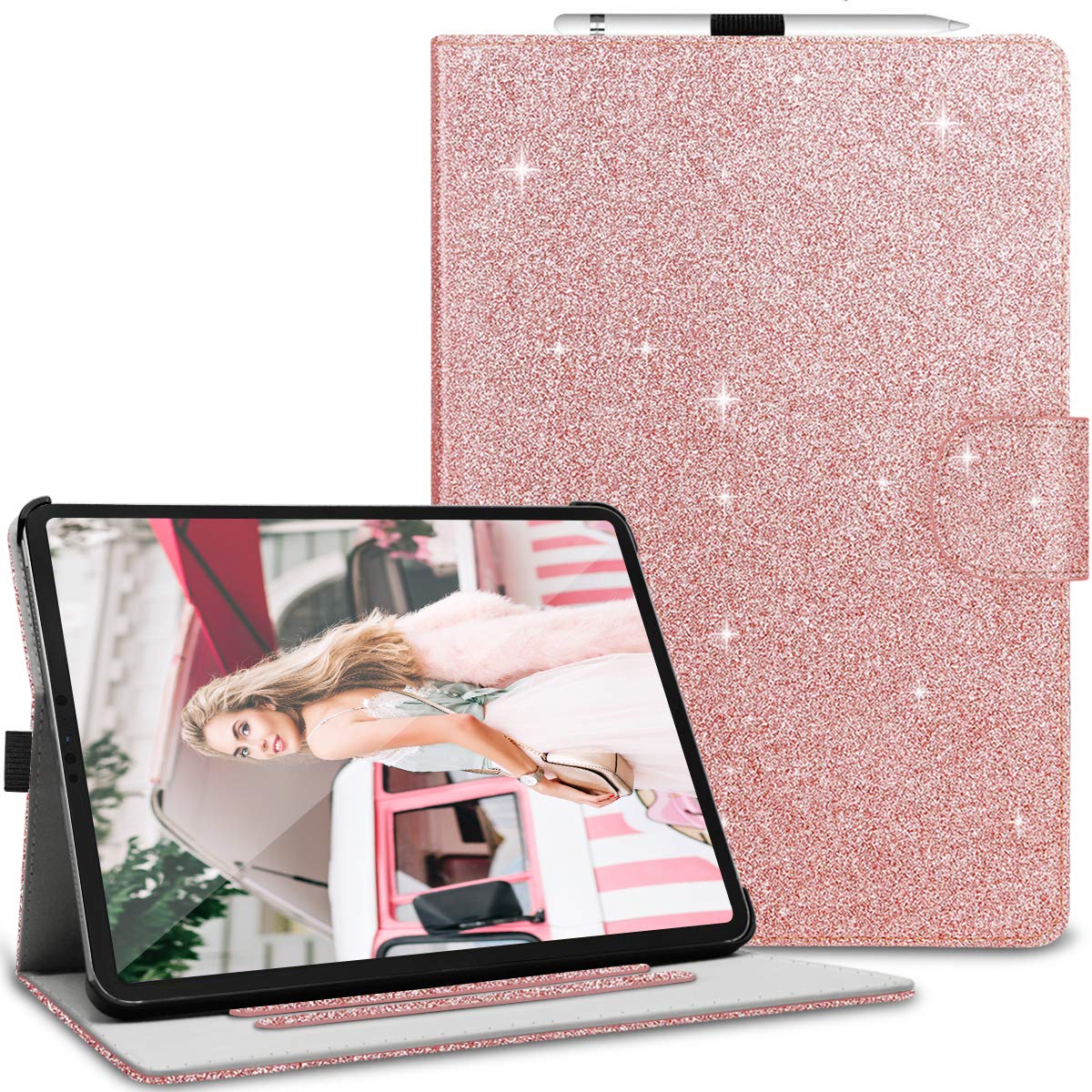 Fingic for iPad Air 11 inch Case 2024,iPad Pro 11 Inch Case 2022/2021/ 2020/2018,iPad Air Case 6th/5th/4th 10.9 Inch(2024/2022/2020)Slim Glitter Sparkle PU Leather Hard PC Stand Smart Cover,Rose Gold