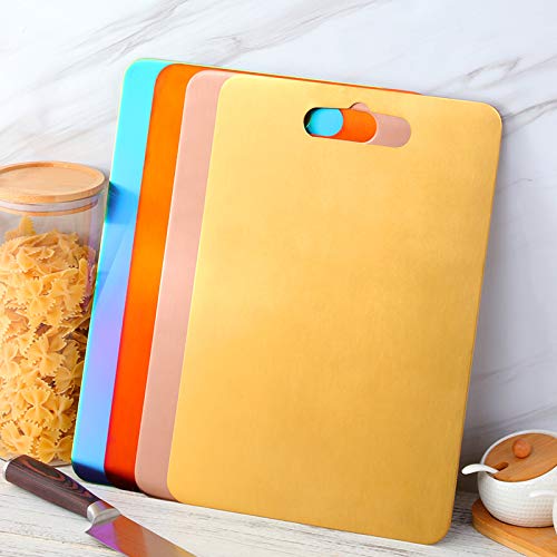 Baikai Kitchen Cutting Board, Stainless Steel Gold Durable Chopping Board, Butcher Block Board with Easy Grip Handle for Meat, Fruit, Vegatable, Cheese (14 x 10 inch)