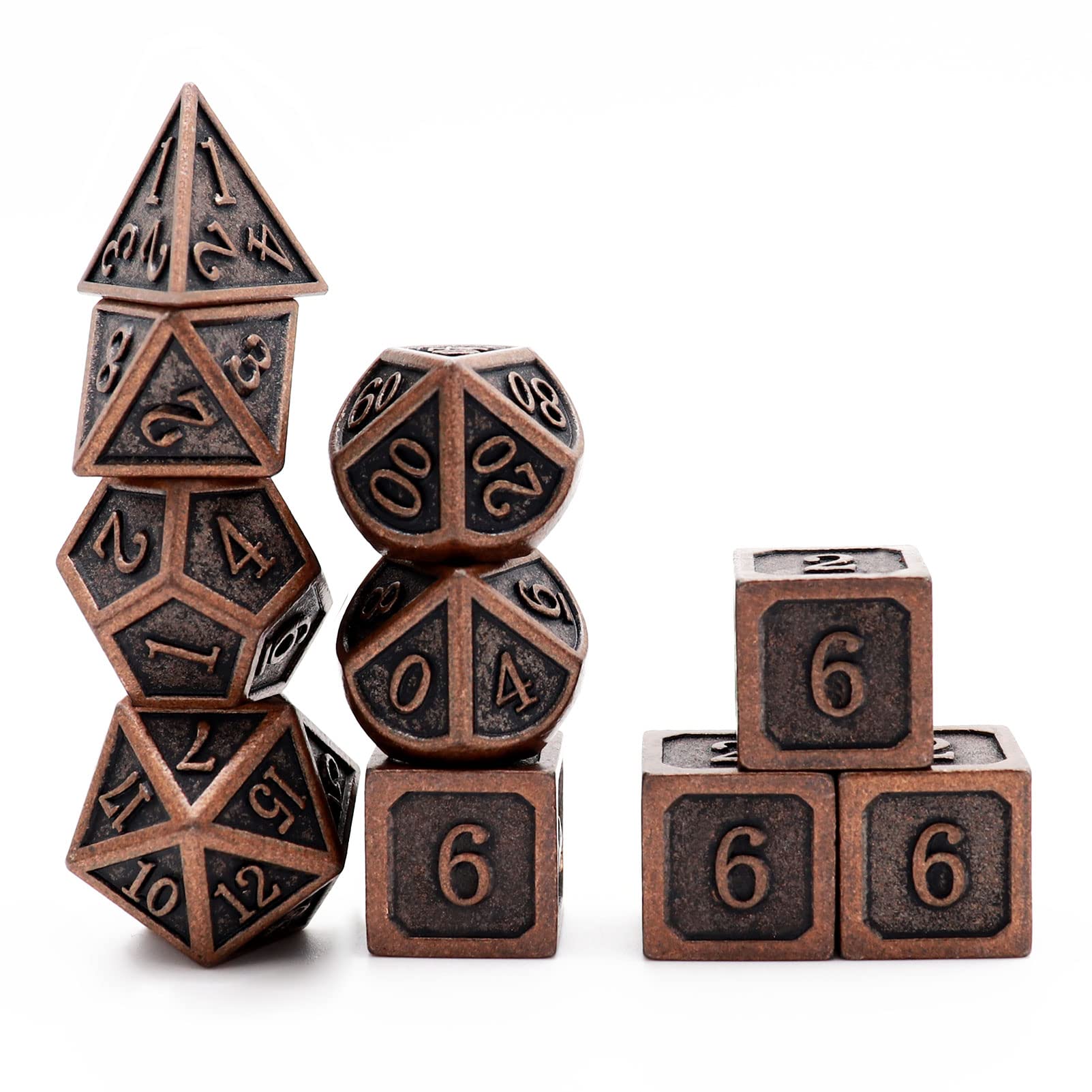 10 Piece Metal Dice Set D&D Antique Copper Ancient DND Dice Bundle