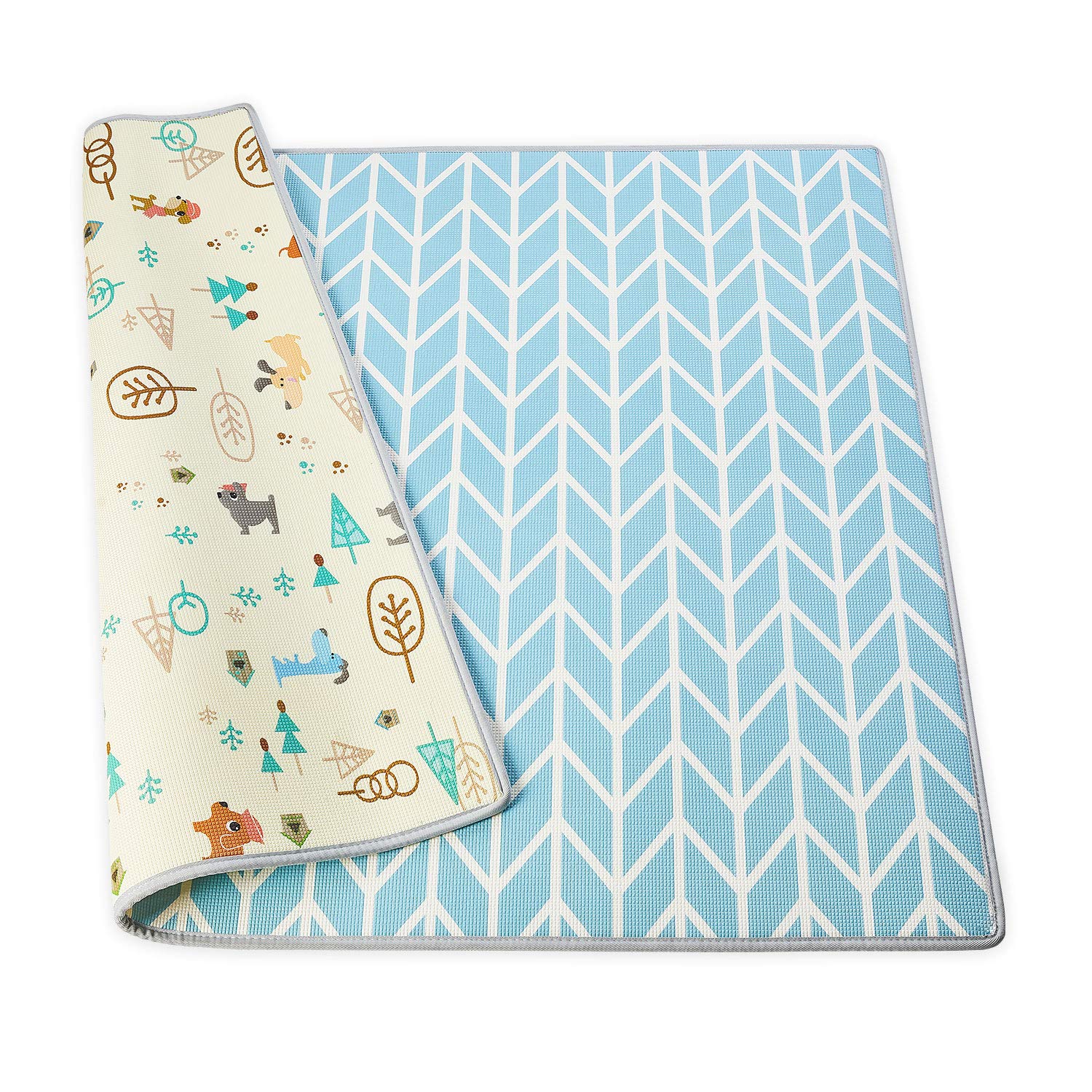 Angelbliss Play Mats for Babies - Haute Collection - Play Mat for Infants – Non-Toxic Baby Rug – Cushioned Baby Mat Waterproof Playmat – Reversible Double-Sided Kindergarten Mat (Medium - Blue)