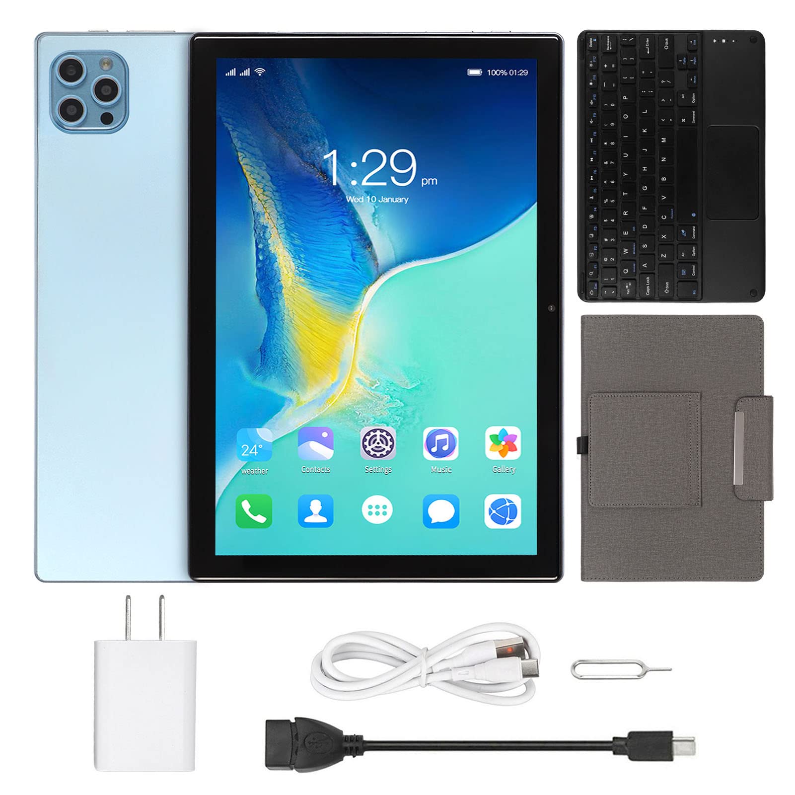 10.1 Inch Tablet, Octa Core CPU 4G Calling 5G WiFi Tablet with Keyboard, 8GB RAM 256GB ROM 2 in 1 Tablet for Android 12 for Office, Business, Gaming 100β240V Blue (US Plug)