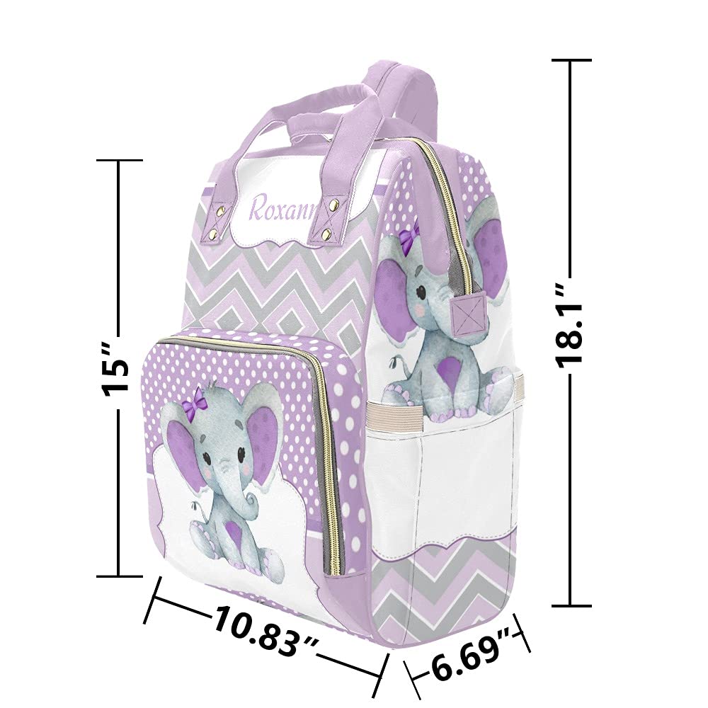 Polka Dot Purple Elephant Diaper Bags Backpack with Name Personalized Nursing Nappy Bag Travel Tote Bag Gifts