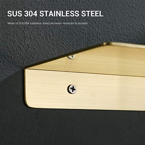 TRUSTMI Floating Shelf Wall Mounted Brushed Gold SUS304 Stainless Steel Storage Shelves for Bathroom Kitchen Bedroom Home Décor, (12 inch x 4 inch), Brushed Brass