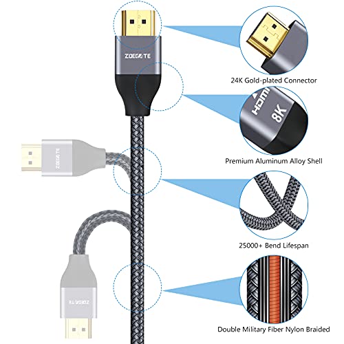 MINJANDLEE 2Pack 8K HDMI 2.1 Cable 48Gbps Certified Ultra High Speed HDMI Braided Cord 10ft, 4K120 8K60 144Hz eARC HDR HDCP 2.2 2.3 3D, Compatible with Ethernet PS5, PS4, X-Box Series X, LG QLED TV
