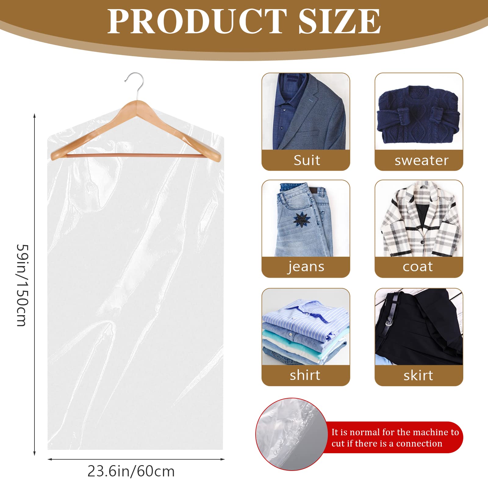 12 Pack Plastic Dry Cleaner Bags 60x150 cm Hanging Clothing Covers Clear Garment Bags Hanging Dust-proof Clothing Protector Covers for Dry Cleaner Home Storage Travel