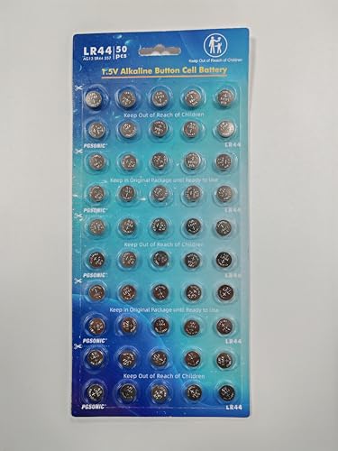 PGSONIC 50 Pack LR44 Batteries, 1.5 Volt Alkaline Button Cell Batteries with Long Lasting Power