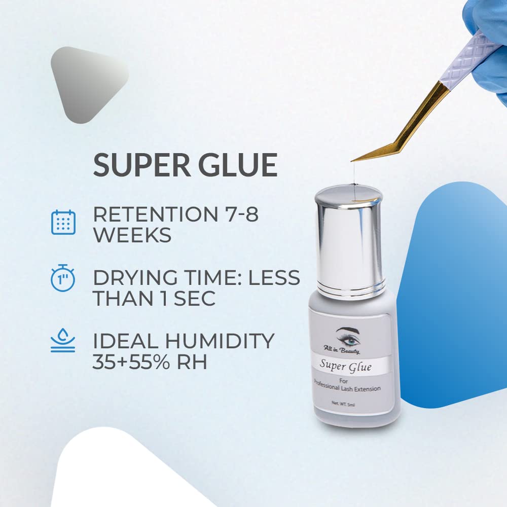 Eyelash Extension Super Glue,Fast Drying,Long Lasting False Eyelash Adhesive, Lash Extension Supplies for Professionals Eyelashes Artists,Powerfull Adhesive, Less Than 1 Second Drying time (5ml)
