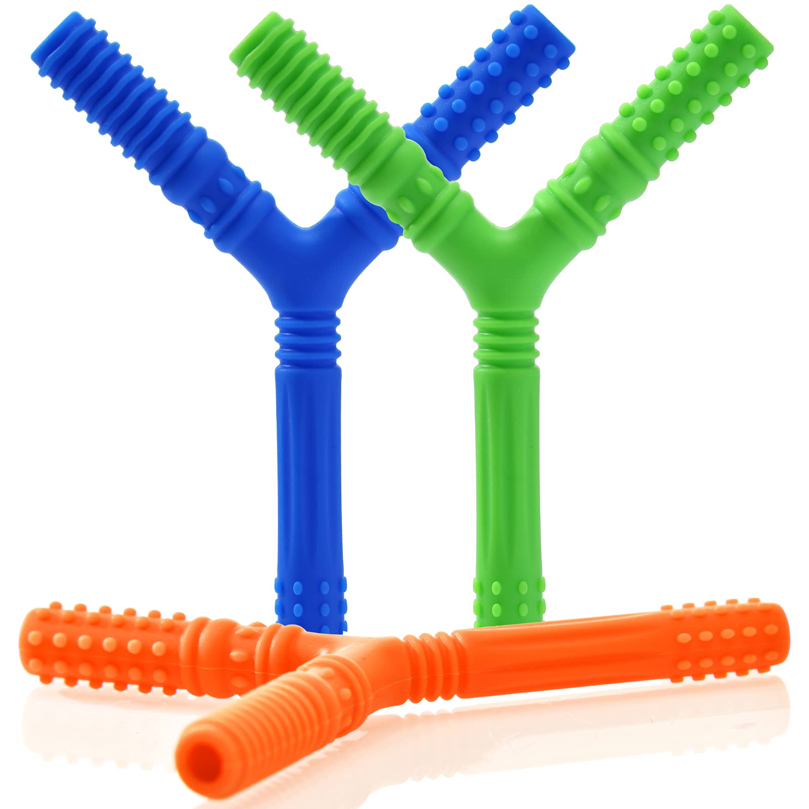 3 Pack Sensory Chew Hollow Teething Tubes, Y Style Teether Toys for Babies 3+ Months, Baby Kids Boys and Girls, Silicone Teether Tubes for Autistic Chewers, ADHD, Baby Nursing or Special Needs