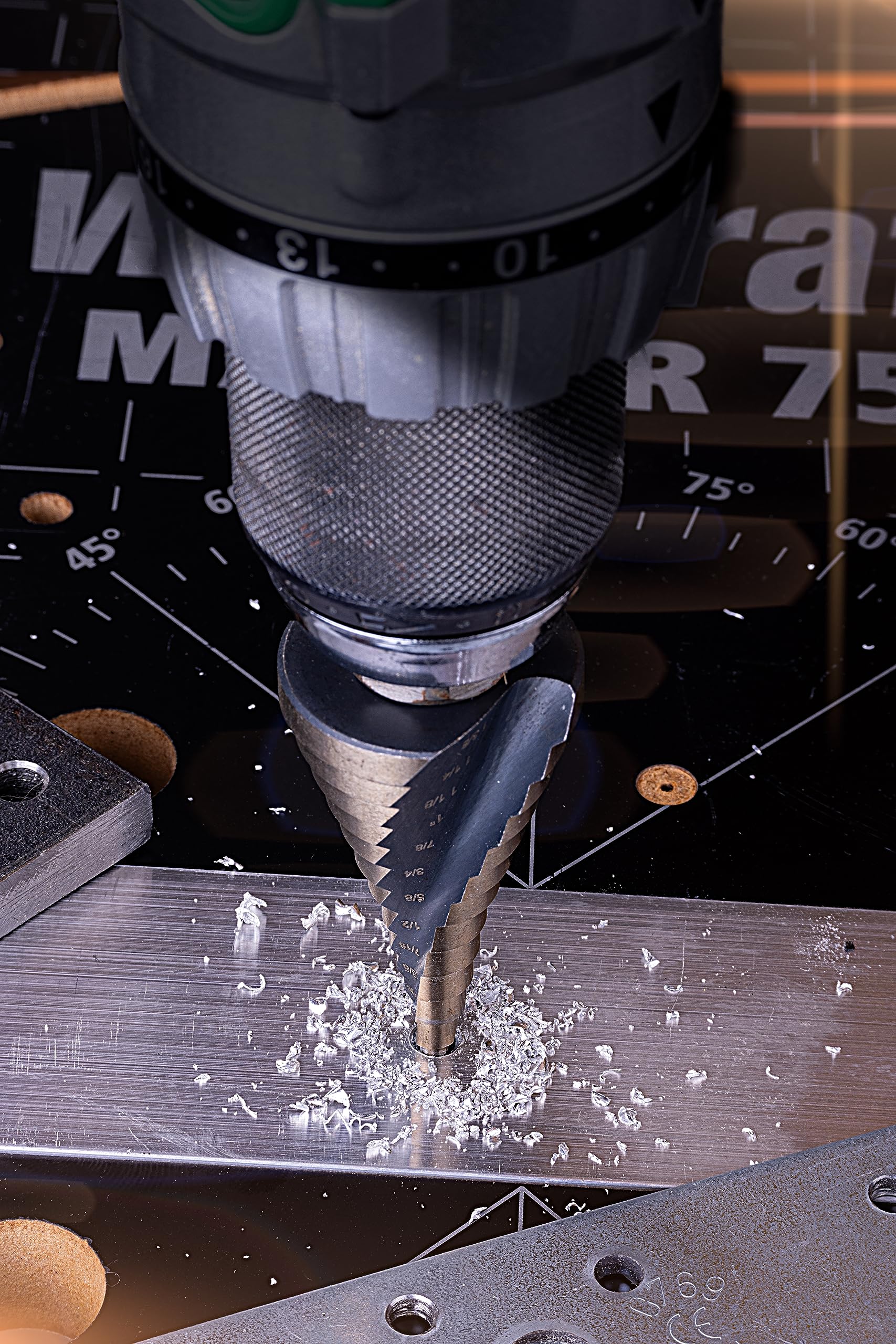 NordWolf M35 Cobalt SAE Step Drill Bit, Spiral Groove Double Flute Multiple Hole Unibit for Stainless Steel & Metal Sheet, 13 Imperial Step Sizes 3/16" to 1-3/8"