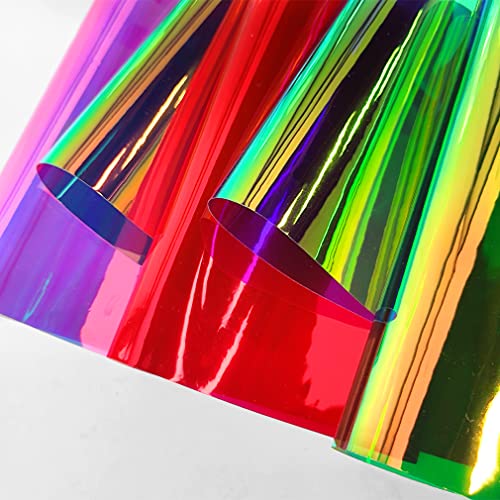 10 Pieces A4 Holographic Clear PVC Fabric Iridescent Transparent Vinyl Mirrored Foil Laser Crafts Fabric for Sewing Crafts DIY Bows Jewlery Making, 30X21CM