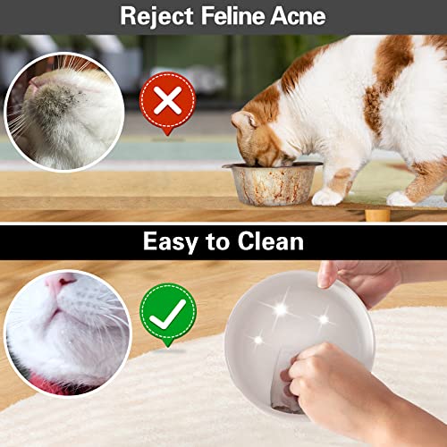 Ihoming Cat Bowls, Puppy Ceramic Food and Water Bowls Set, 1 3/4 Cups X 2, Indoors White Pet Bowls with Wood Stand