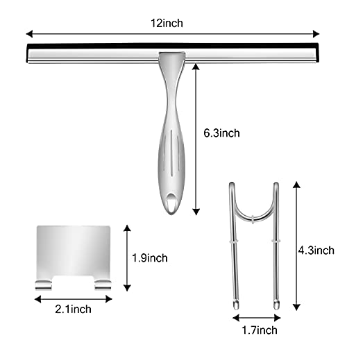 Shower Squeegee, 10.4ββ Stainless Steel Glass Window Squeegee for Shower Doors and Car Glass, Window Cleaner Cleaning Tool for Bathroom Windows Kitchen Mirror(Gray)