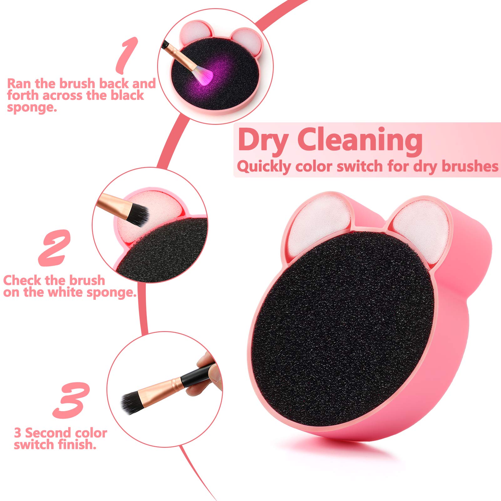 TailaiMei 2 Pack Makeup Brush Cleaning Mat with Color Removal Sponge, 2 in 1 Design Silicone Cleaner Pad for Dry Brush Color Switch and Wet Cleaning (Pink&Purple)