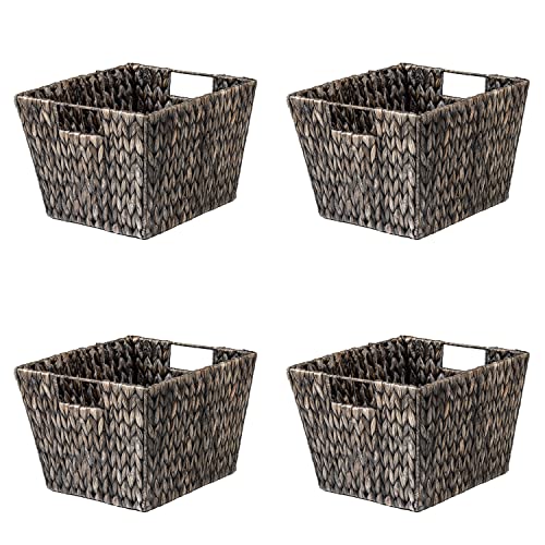 11.5" Hyacinth Storage Basket with Handles, Rectangular, by Trademark Innovations (Set of 4, Taupe)