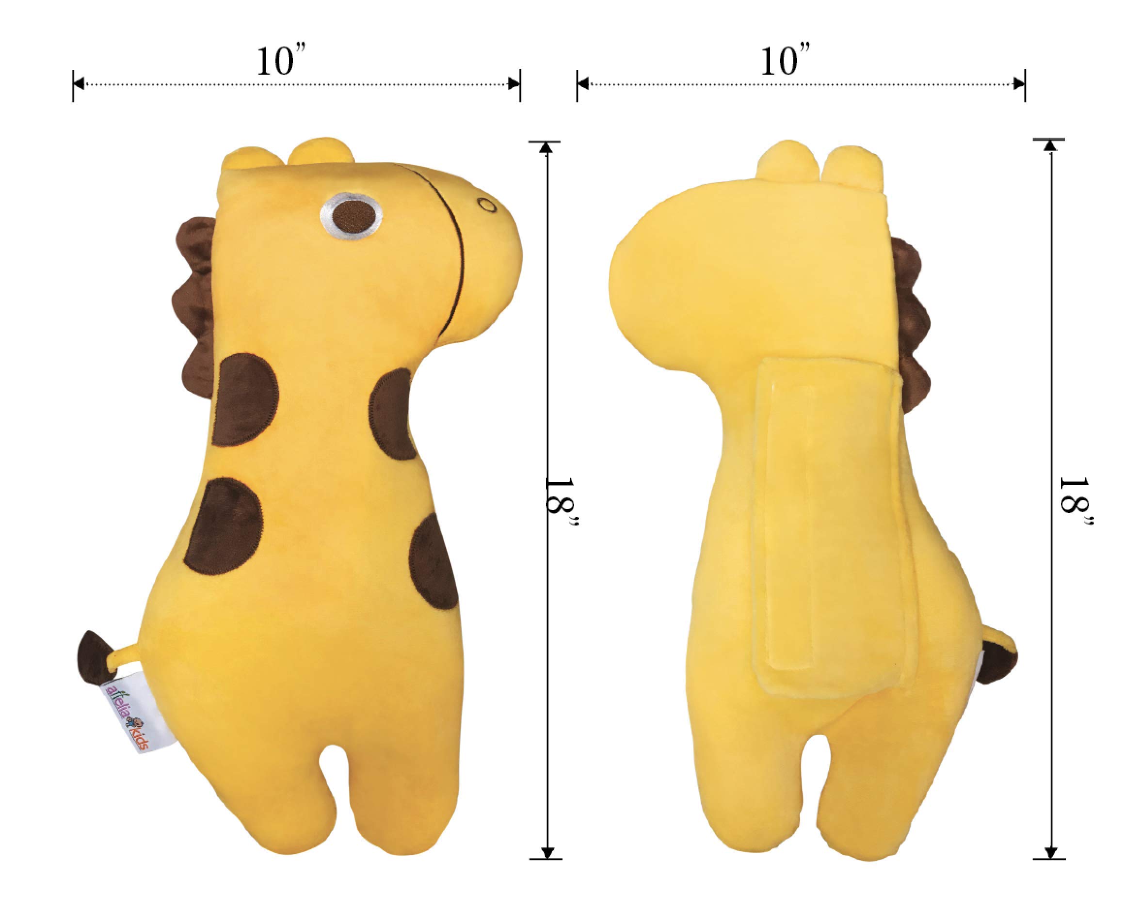 Attelia Kids Car Seat Belt Pillow for Kids, Neck Support Pillow Adjustable Seat Strap Shoulder Pads Road Trip Pillow Seatbelt Buddy (Yellow Giraffe L)