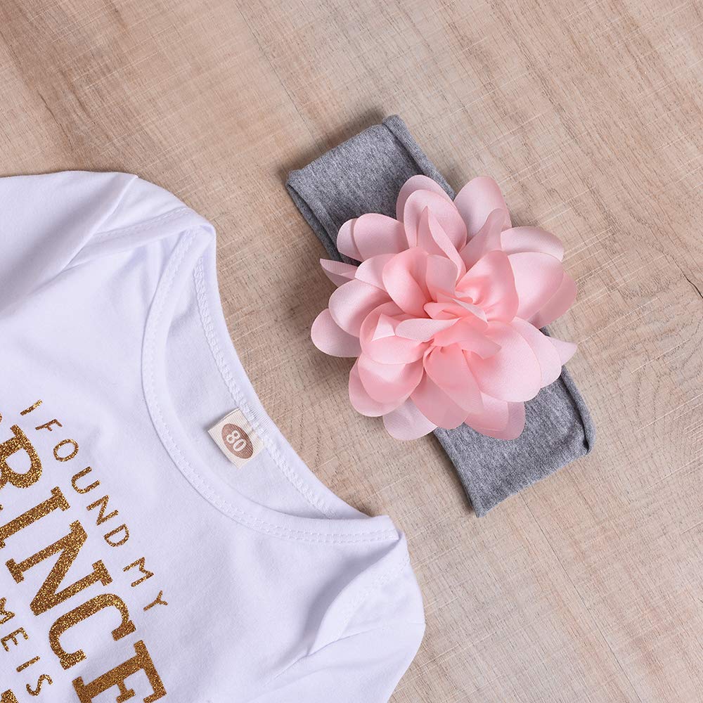 4Pcs Infant Baby Girls Arrow Letters Romper Top+Long Floral Pant Leggings+Warm Hat+Headhand Bodysuit (0-3 Months, White&Floral)