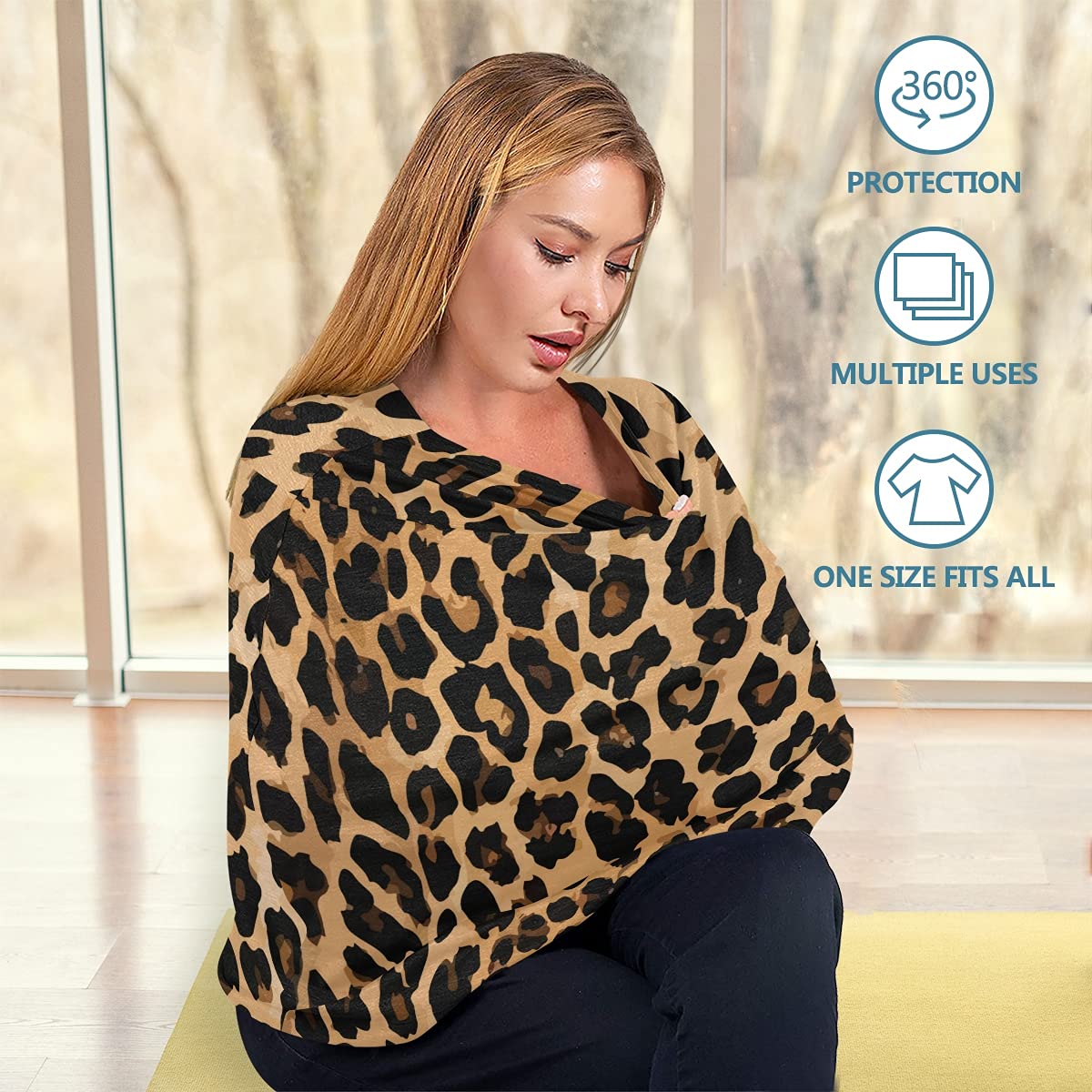 Leopard Skin Baby Car Seat Covers Canopy Nursing Cover Breastfeeding Scarf Soft Breathable Stretchy Coverage Infant Stroller Cover Multi Use for Boys Girls Babies