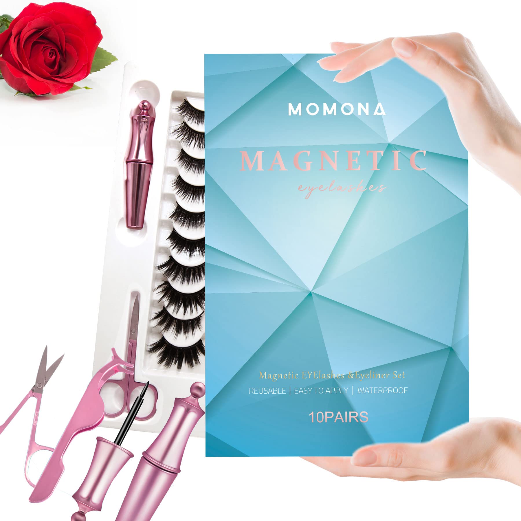 Magnetic Eyelashes with Eyeliner Kit, 10 Pairs Reusable Magnetic Lashes, Upgraded False Lashes Kit with Lash Tweezers Inside & Eyelash Scissors Navy blue