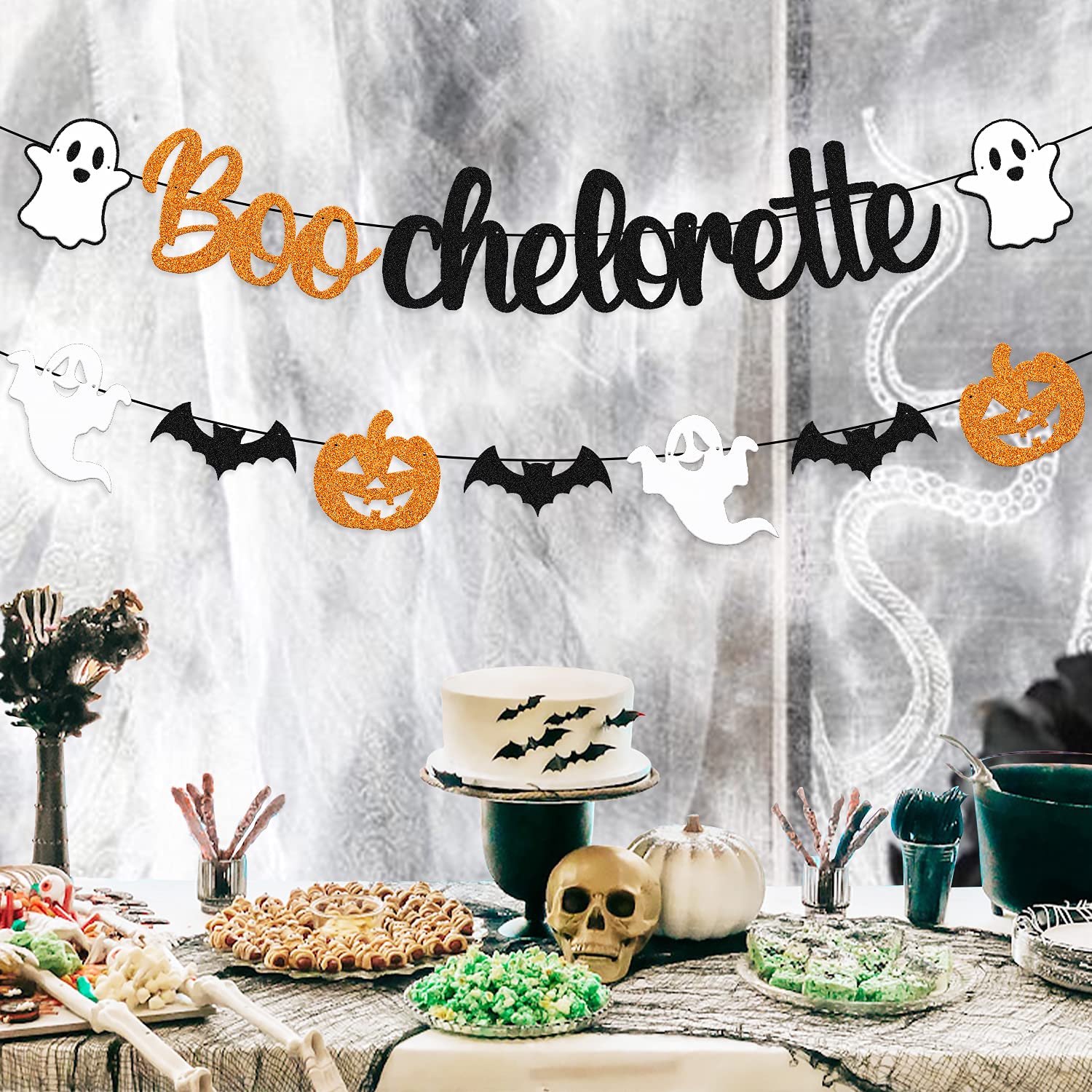 Halloween Boochelorette Banner Ghost Pumpkin Bat Theme for Bachelorette Wedding Bridal Shower Engagement Party Glitter Decorations Supplies