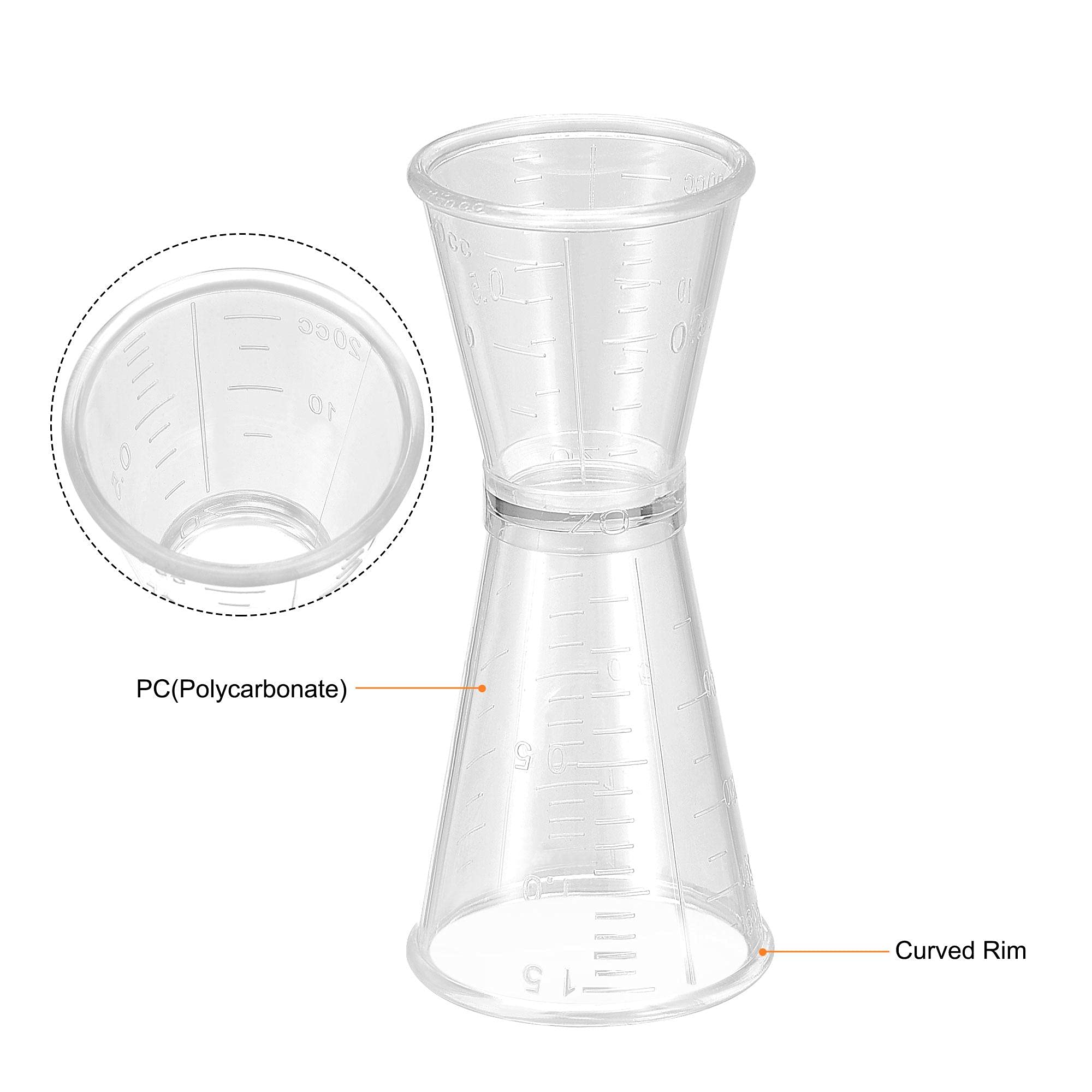 uxcell Measuring Cup 40ml/20ml PC Plastic Double Head Beaker Clear for Lab Kitchen Liquids 6Pcs