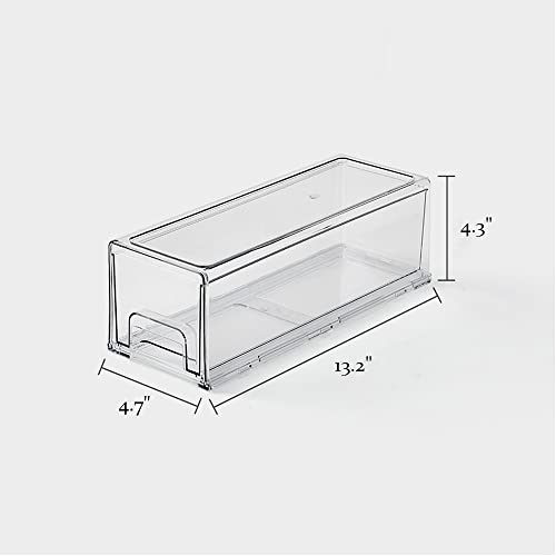 2 Pack Stackable Refrigerator Organizer Bins with Pull-out Drawer Clear Plastic Kitchen Storage Box for Fridge and Cabinets, 4.7" x 13.2" x 4.3"