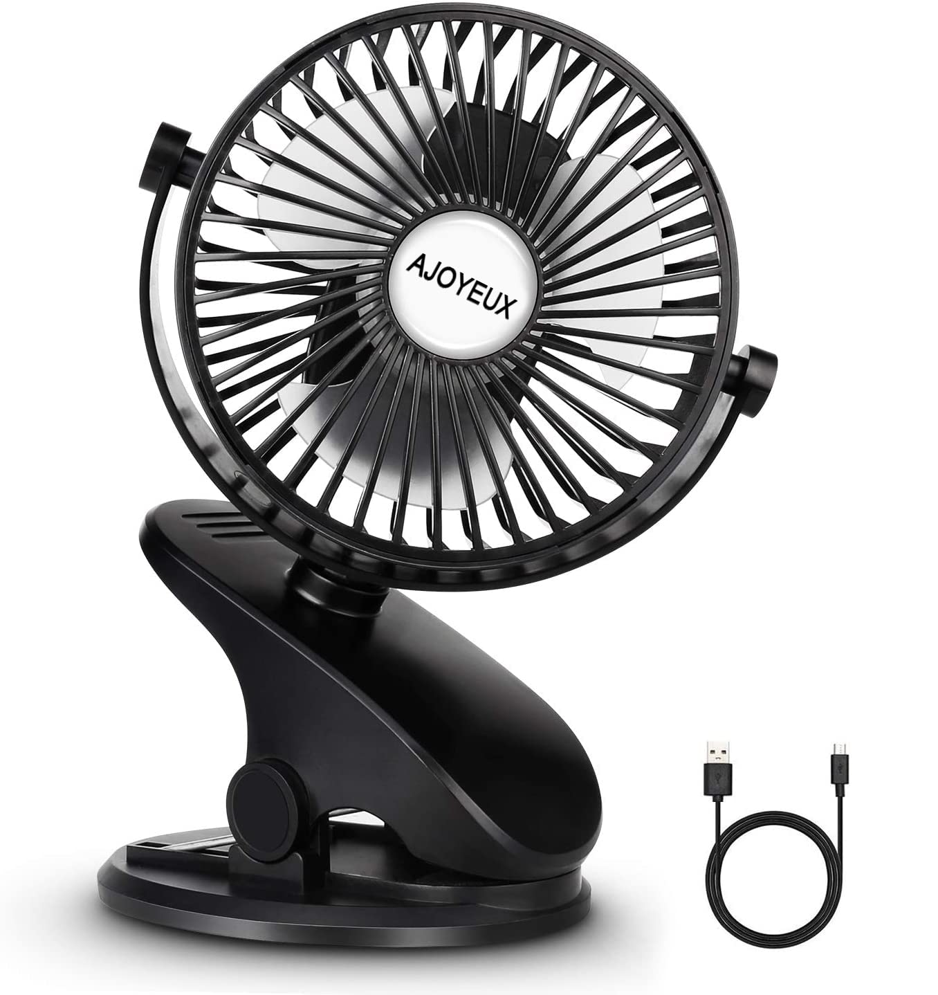 AJOYEUX Battery Operated Clip on Fan for Baby Stroller, Car Seat, Personal Camping - Black
