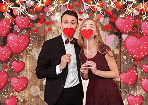Dudaacvt 7x5ft Valentine's Day Backdrop Rustic Wood Red Love Heart Background for Mother's Day Wedding Bridal Shower Party Decor Banner Portrait Photo Studio Booth Props D480