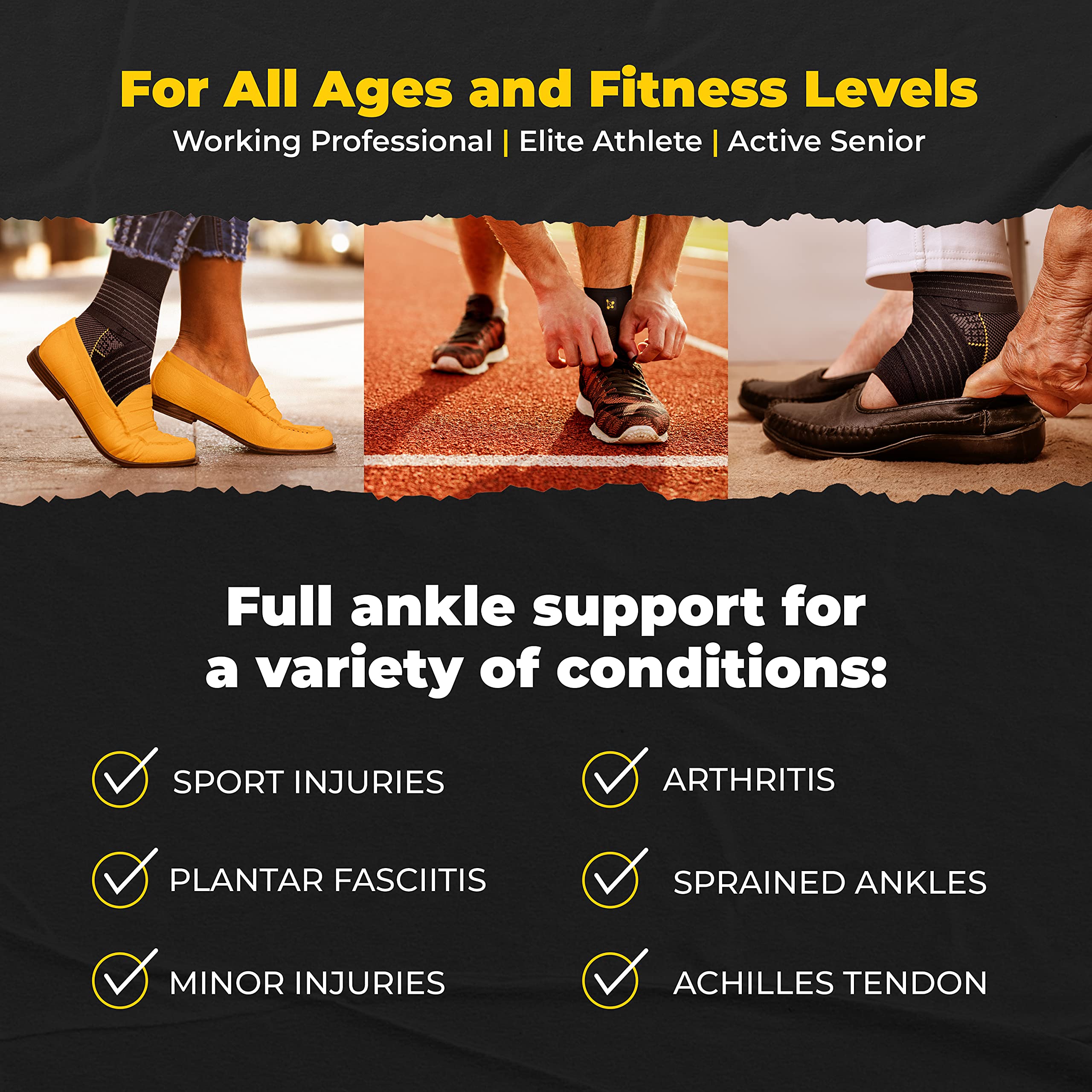 Ankle Brace for Women and Men - Ankle Compression Brace with Adjustable Straps, Ankle Sprain Braces, Arch Support Brace for Sprained Ankle, Achilles Tendon Support Plantar Fasciitis Relief, Medium